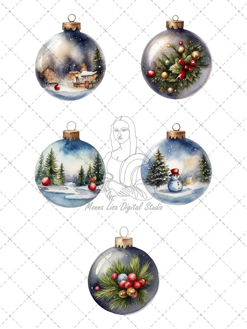 10 Christmas Baubles Clipart, Digital Watercolor, Digital Download ...