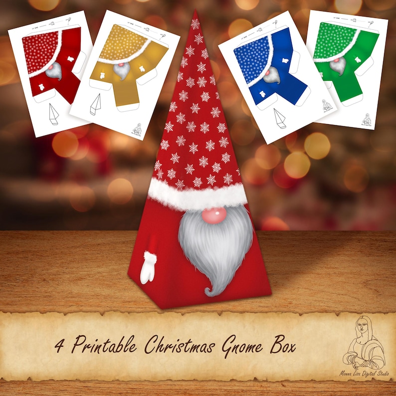 Printable Christmas Gnome Box, Gift Box, Digital Printable Template ...
