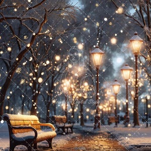 Winter Digital Background, Snowy Night Park Backdrop, Landscape ...