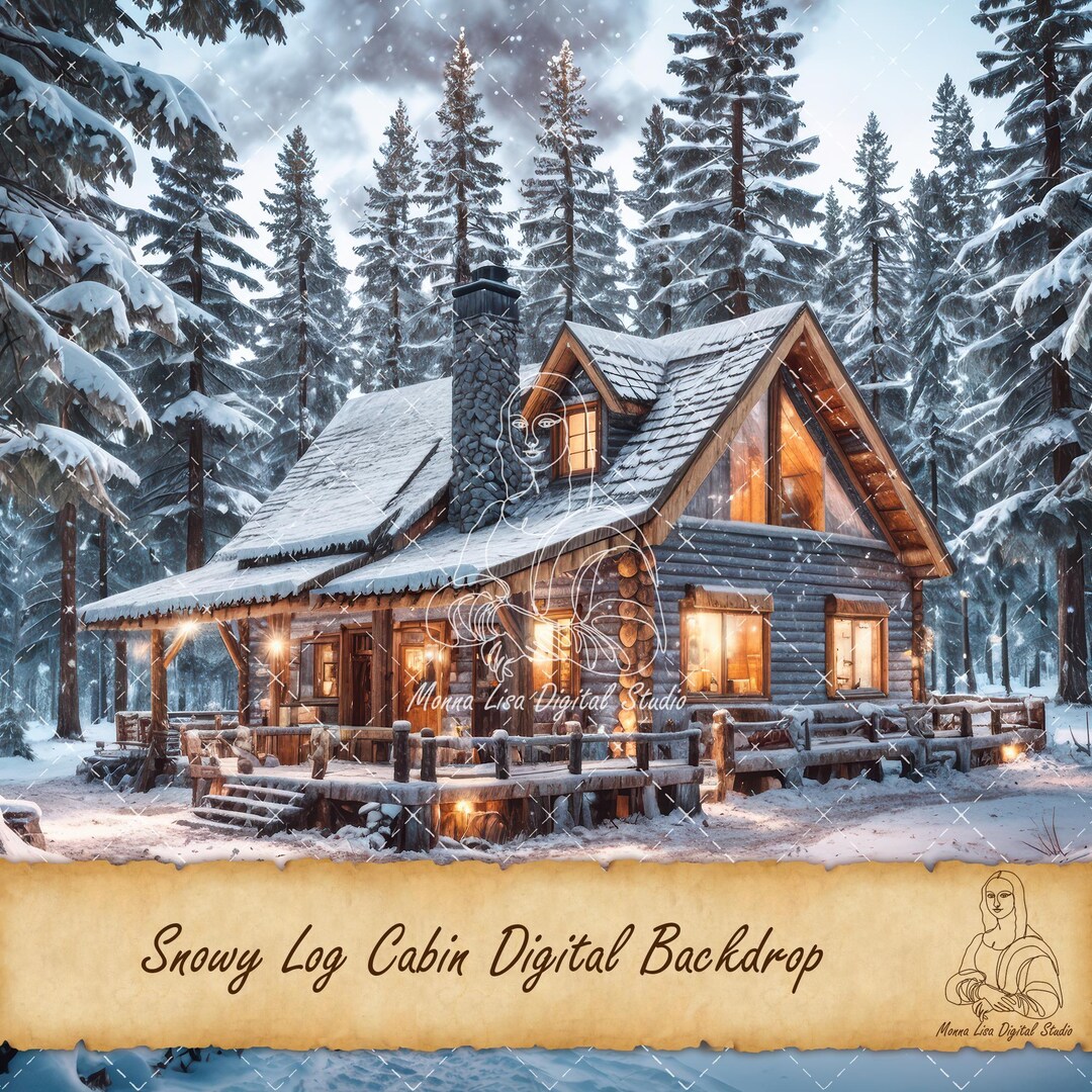 Winter Digital Background, Log Cabin Backdrop, Landscape Photography ...