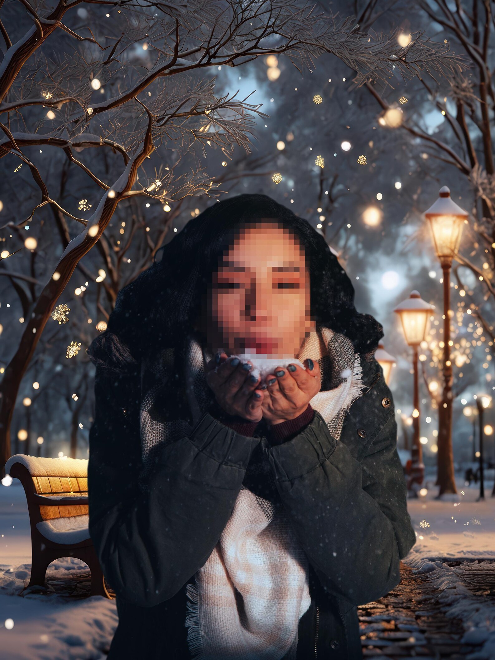 Winter Digital Background, Snowy Night Park Backdrop, Landscape ...