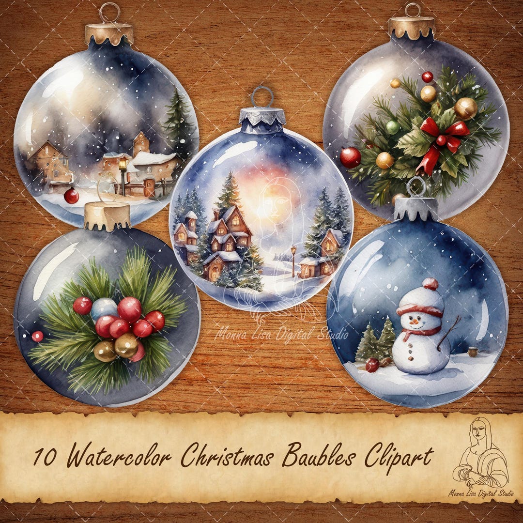 10 Christmas Baubles Clipart, Digital Watercolor, Digital Download ...