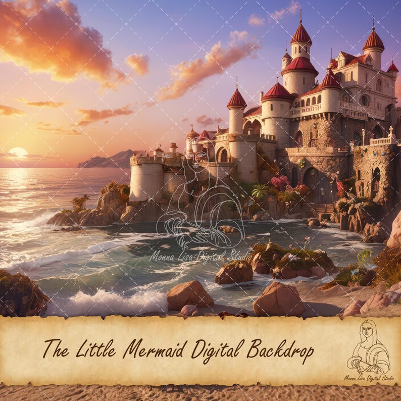 The Little Mermaid Digital Background, Princess Backdrop, Fairytale ...