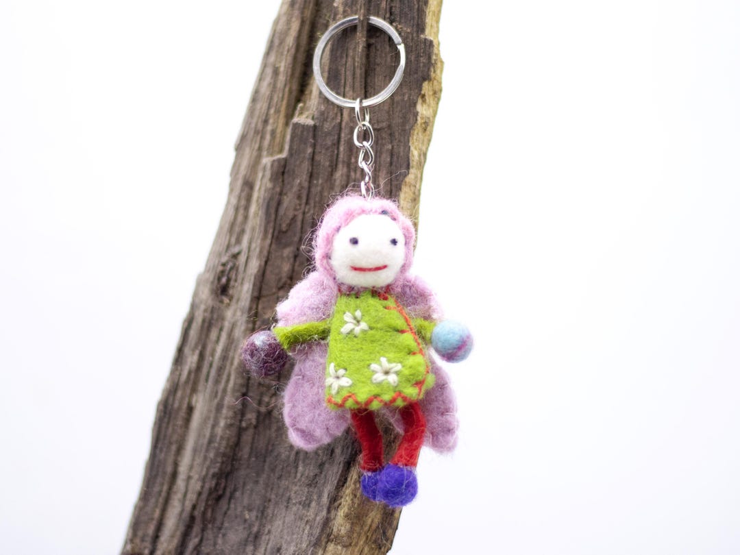 Handmade Felt Conifer Color Fairy Keychain - Eco-friendly Wool Key Ring ...