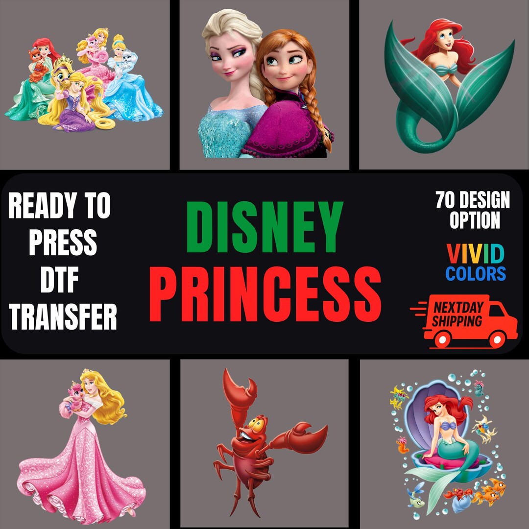 Princess Disney Character Bundle DTF Transfer, Disney Magical Kingdom ...