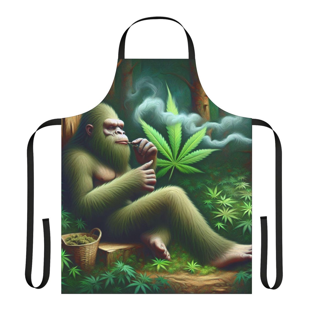 Bigfoot Smoking Weed Apron, Funny Sasquatch Cannabis BBQ Cooking ...