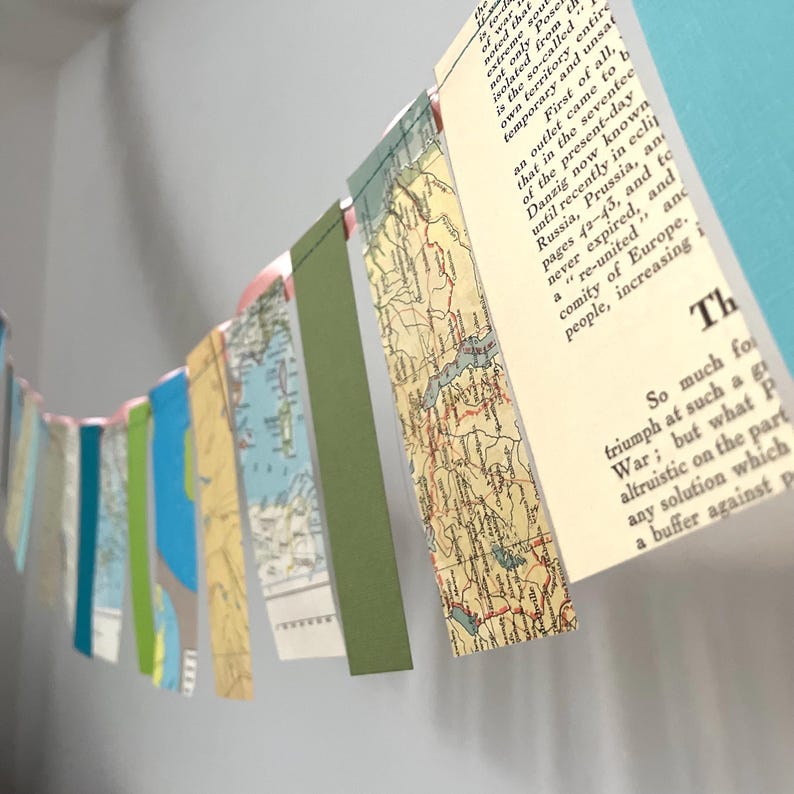 Blue Green Bunting, Paper Maps, Travel Themed - Etsy