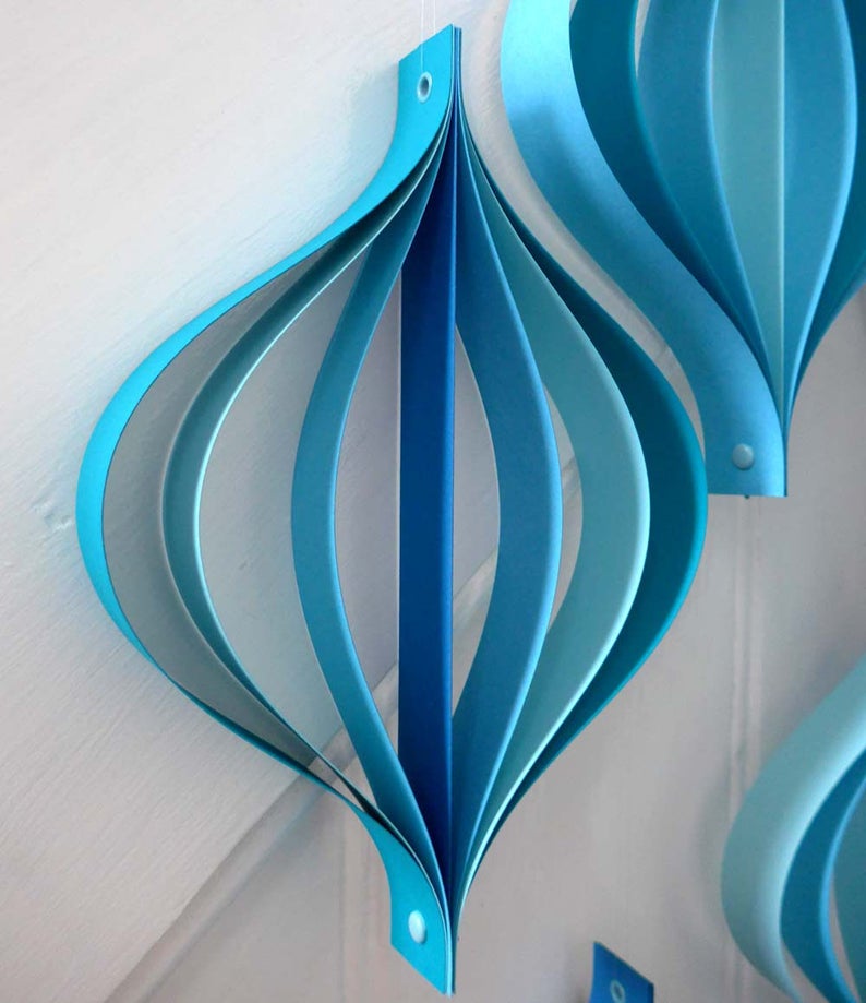Blue Hanging Ornaments, Large Paper Lanterns, Mid Century Style - Etsy UK