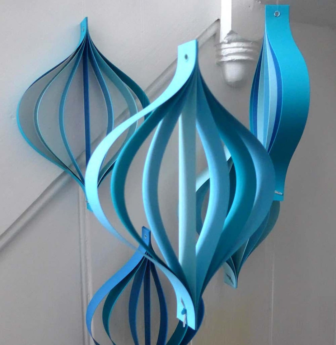 Blue Hanging Ornaments, Large Paper Lanterns, Mid Century Style - Etsy