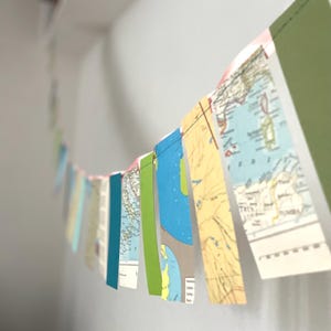 Blue Green Bunting, Paper Maps, Travel Themed - Etsy