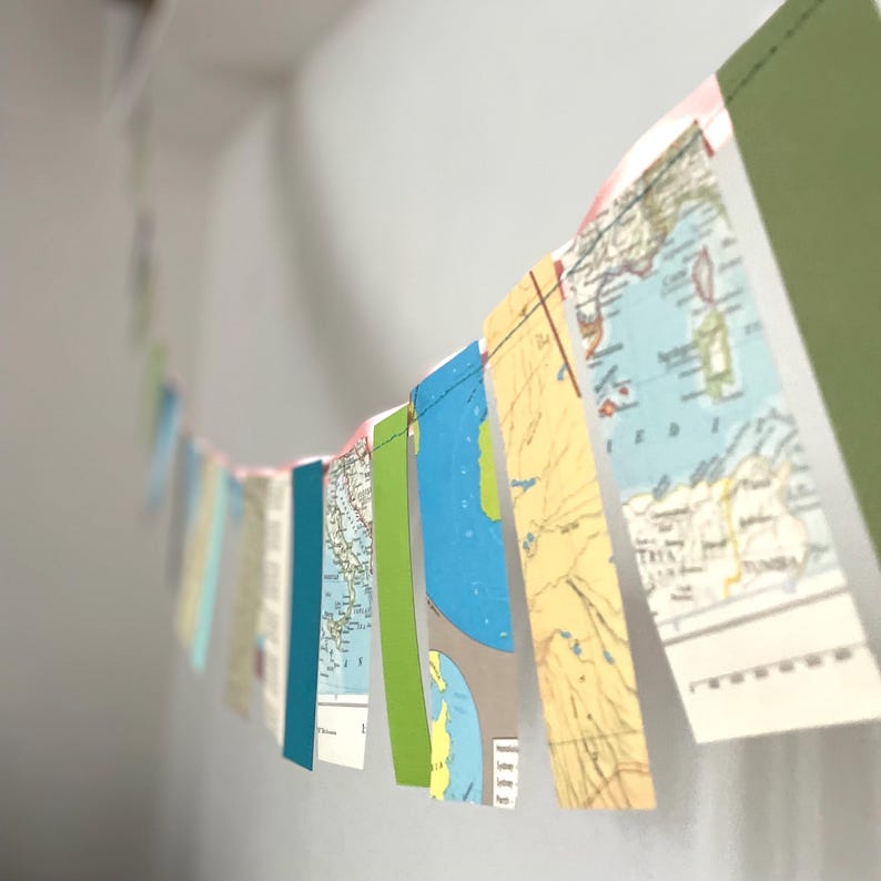 Blue Green Bunting, Paper Maps, Travel Themed - Etsy