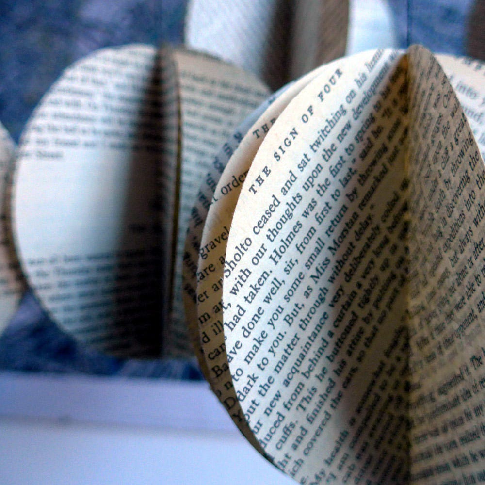 Paper Book Christmas Decorations, Upcycled, Beige, Globe, Librarycore ...
