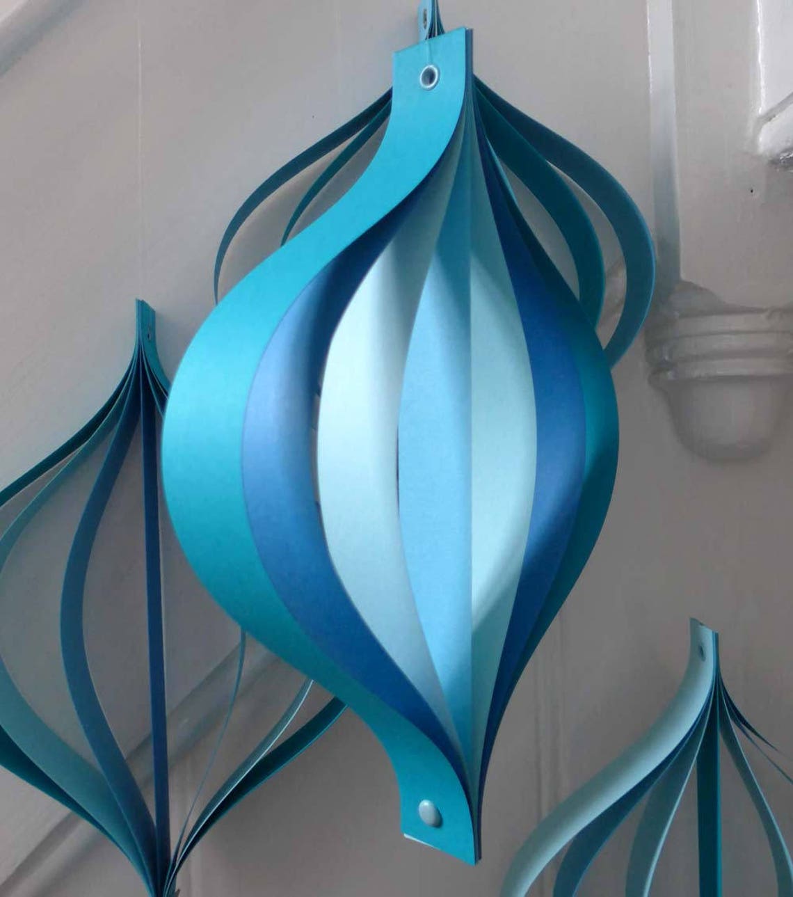 Blue Hanging Ornaments, Large Paper Lanterns, Mid Century Style - Etsy