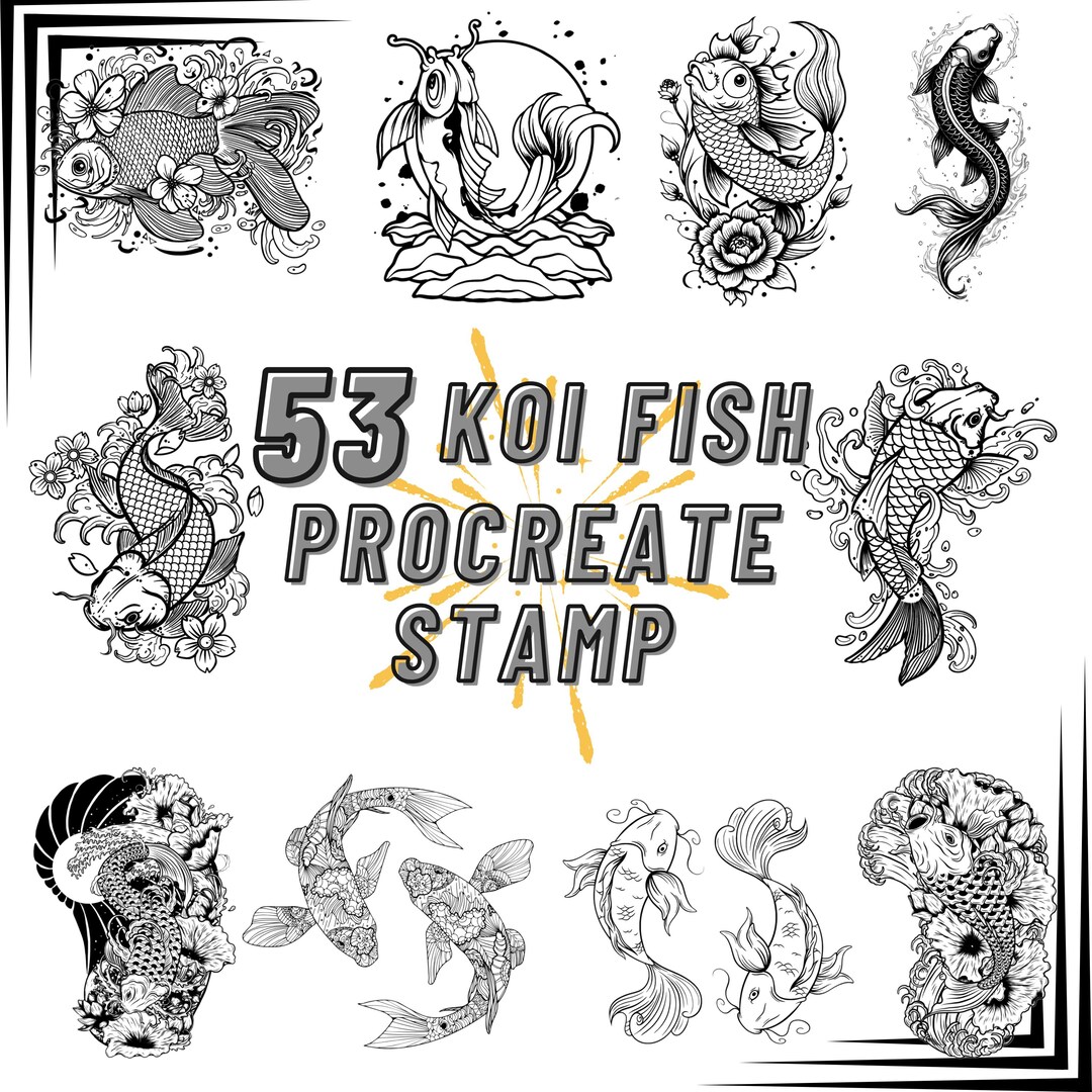 53 Japanese Koi Fish Tattoo Procreate Stamps - Tattoo Stencils - Koi ...