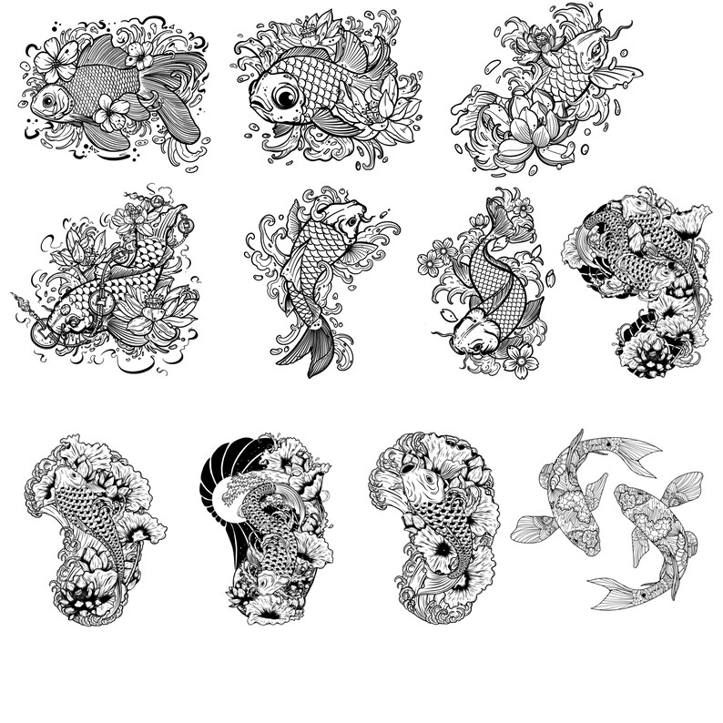 53 Japanese Koi Fish Tattoo Procreate Stamps - Tattoo Stencils - Koi ...