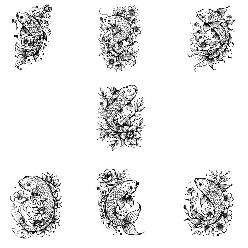 53 Japanese Koi Fish Tattoo Procreate Stamps - Tattoo Stencils - Koi ...