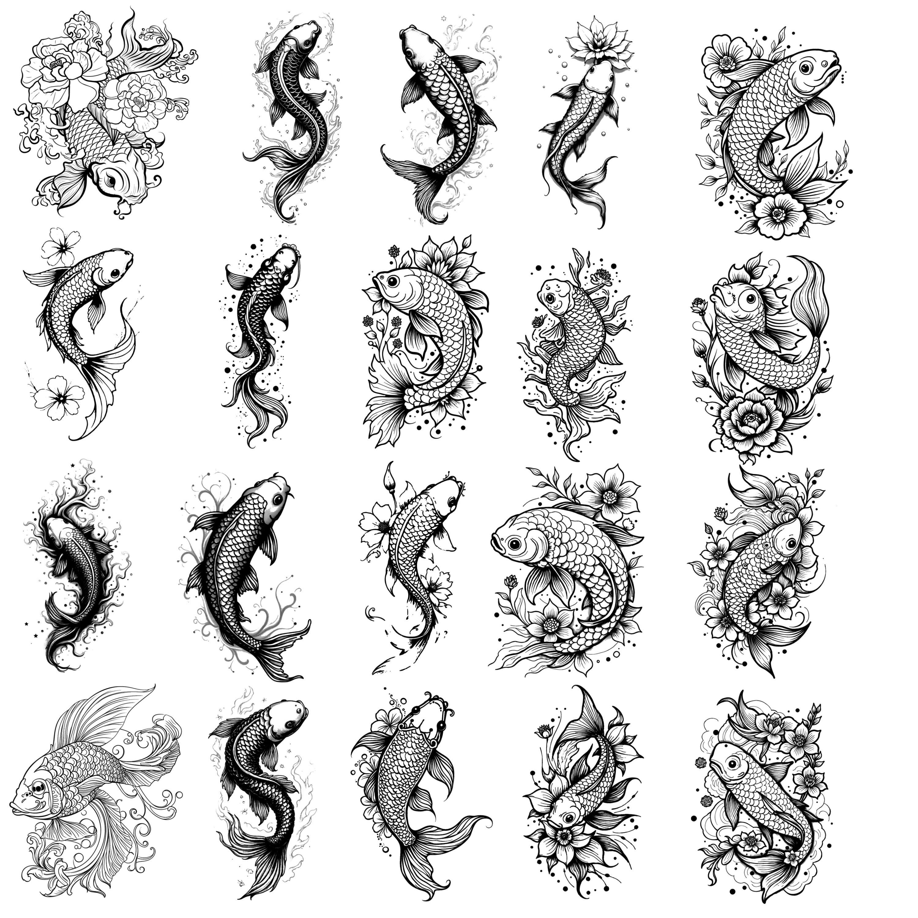 53 Japanese Koi Fish Tattoo Procreate Stamps - Tattoo Stencils - Koi ...