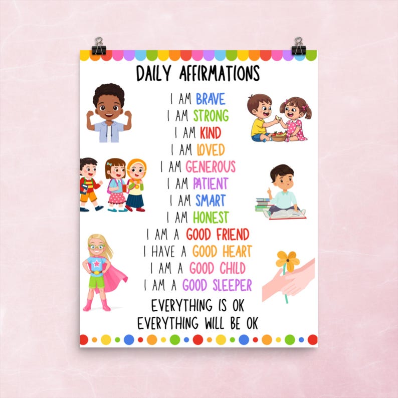 Daily Affirmations Poster for Kids – Rainbow Positive Affirmation Wall ...