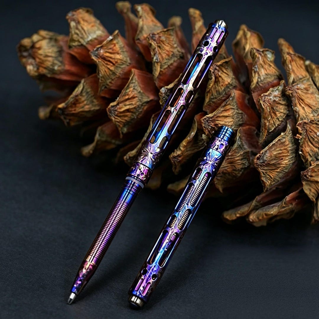 Hand Carved Mini Titanium Keychain Pen, Luxury EDC Emergency Glass ...