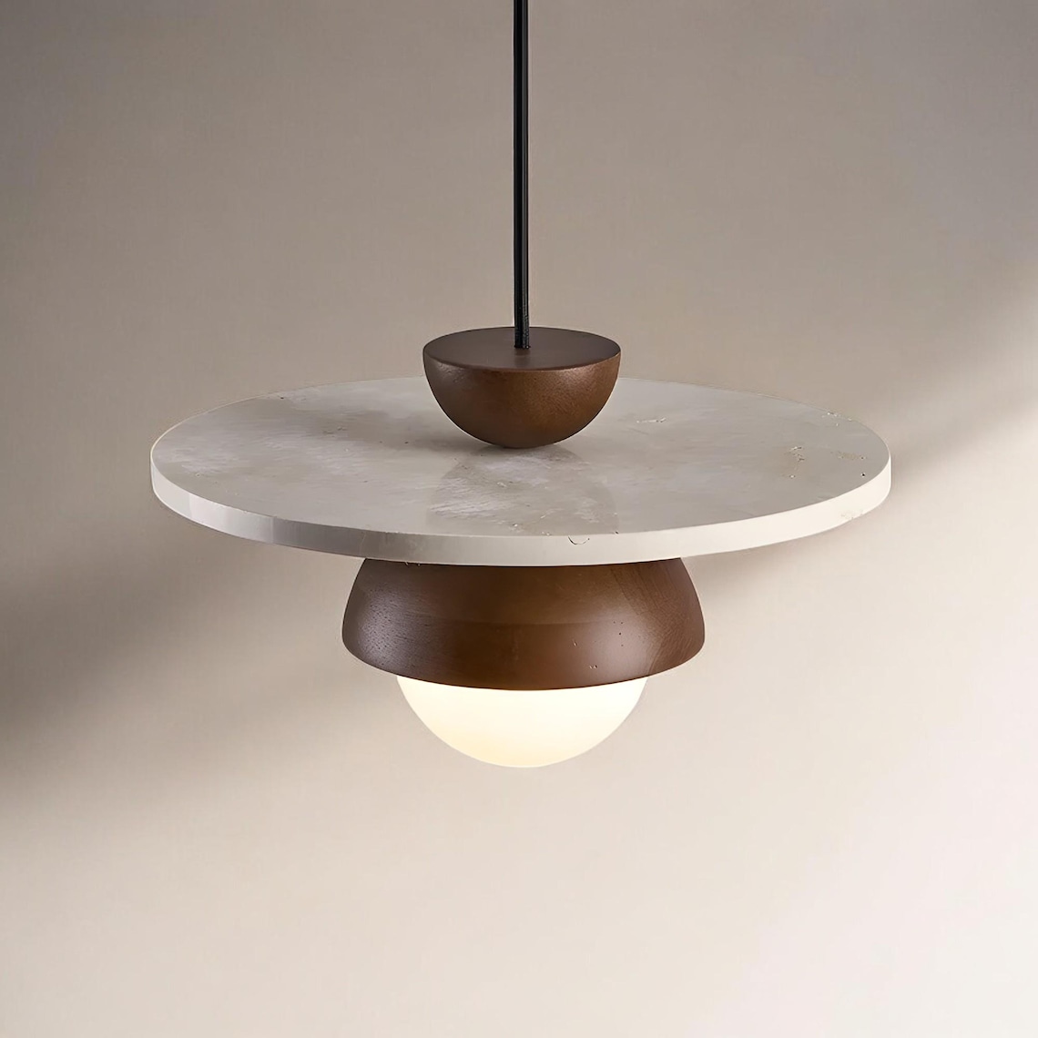 Walnut Wood Pendant Light, Wooden Ceiling Lamp, Dining Room Chandelier ...