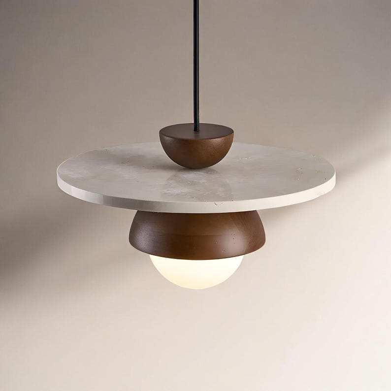 Walnut Wood Pendant Light, Wooden Ceiling Lamp, Dining Room Chandelier ...