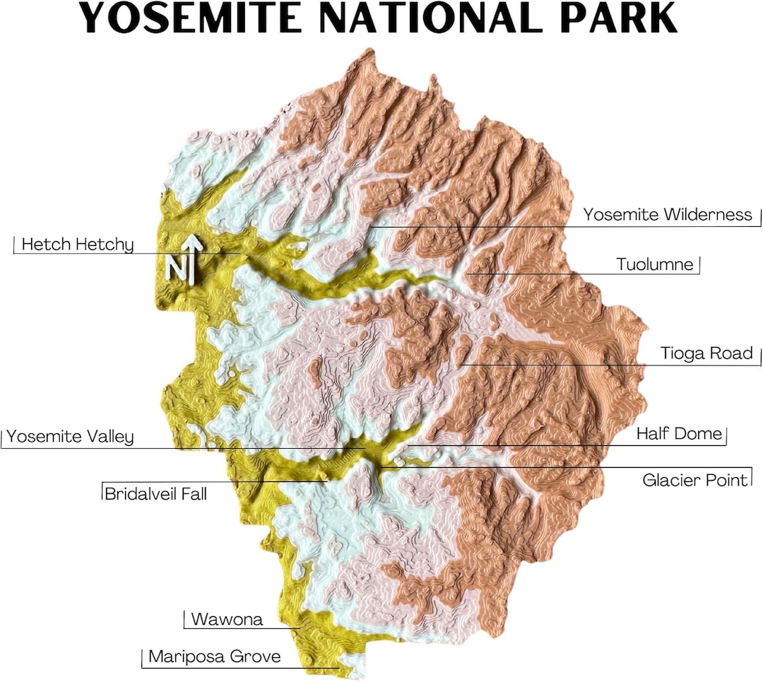 Yosemite National Park 3D Topography Map - Etsy