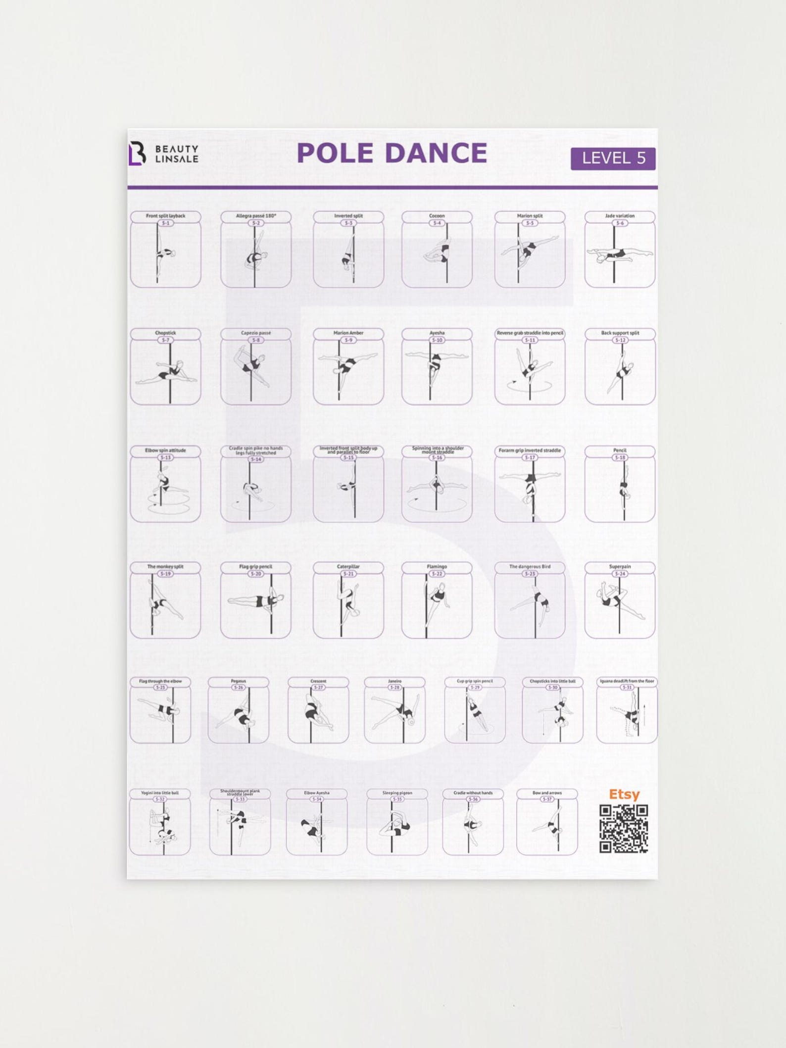 Digital Pole Dance Shapes Poster LEVEL 5 for Print *.PDF | Durable Wall ...