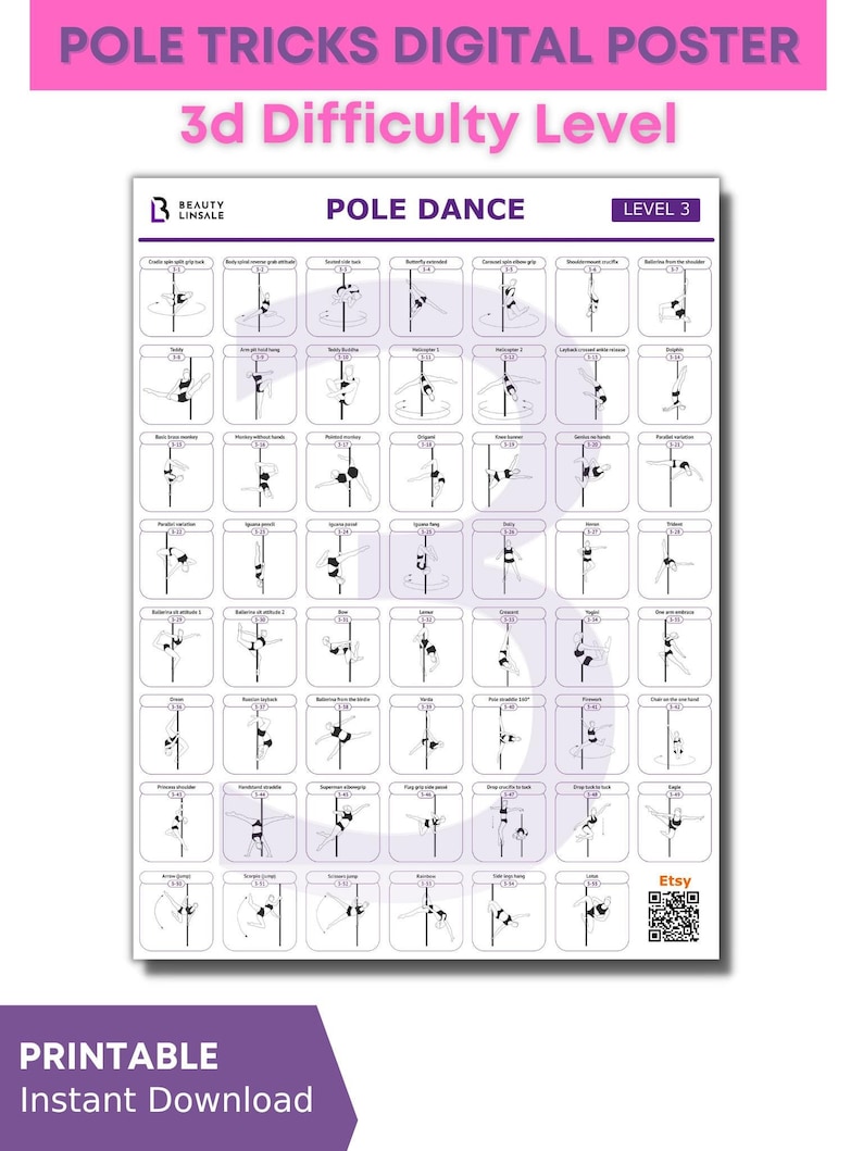 Digital Pole Dance Shapes Poster LEVEL 3 for Print *.PDF | Durable Wall ...