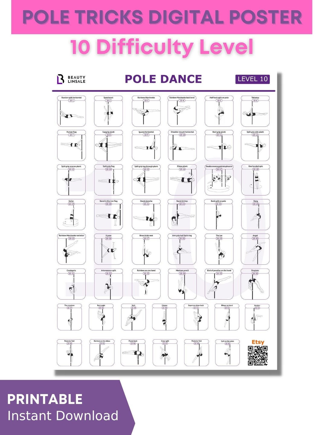 Digital Pole Dance Shapes Poster LEVEL 10 for Print *.PDF | Durable ...