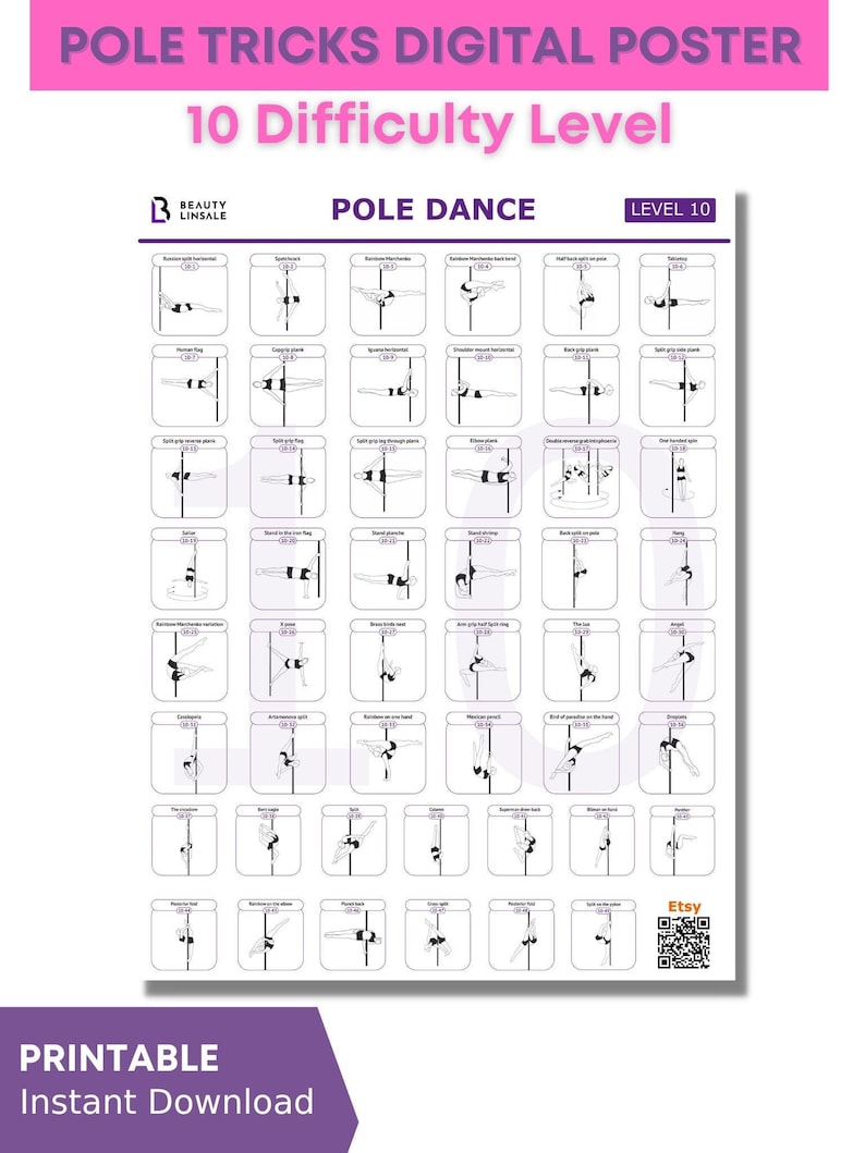 Digital Pole Dance Shapes Poster LEVEL 10 for Print *.PDF | Durable ...