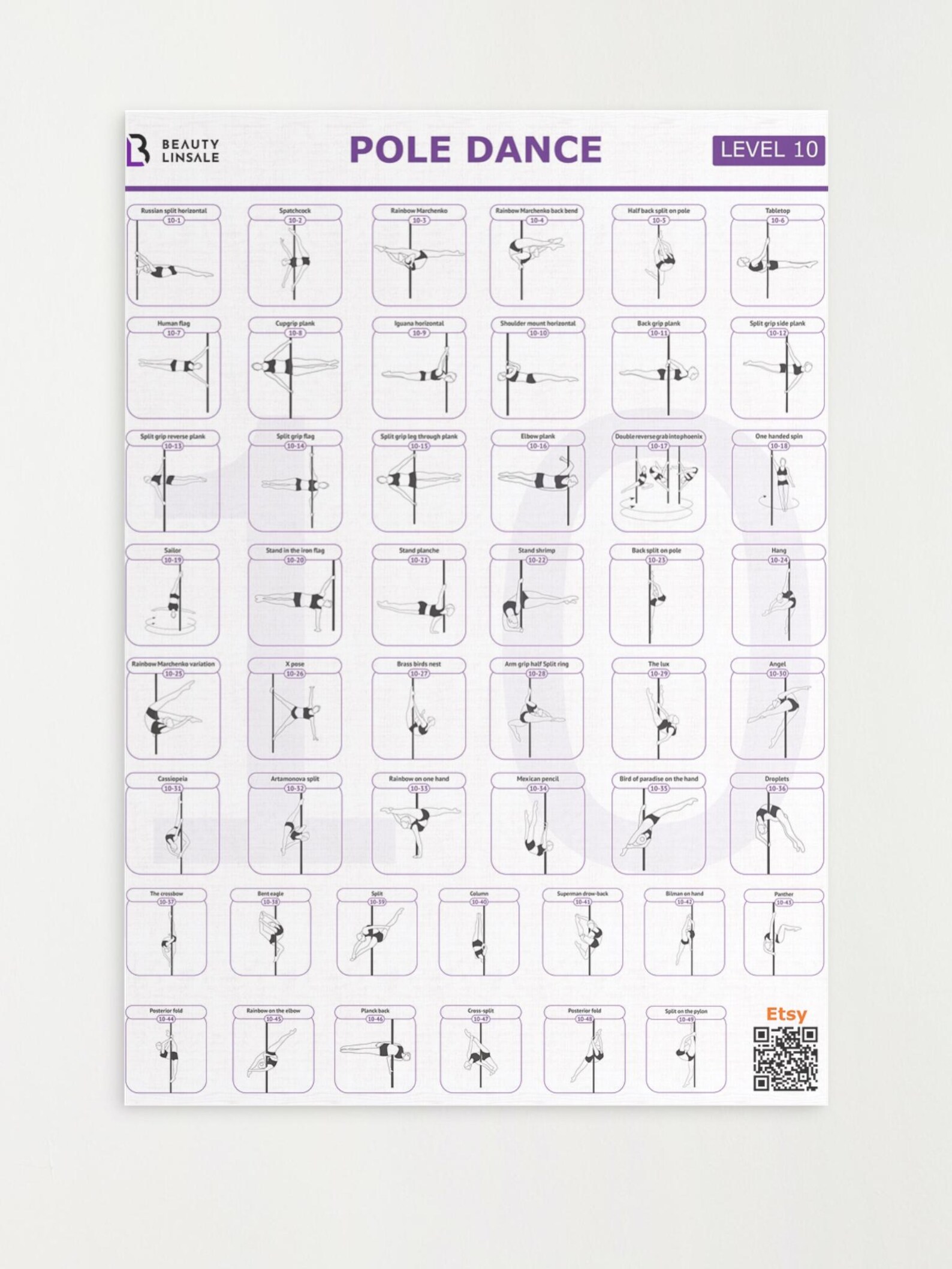 Digital Pole Dance Shapes Poster LEVEL 10 for Print *.PDF | Durable ...