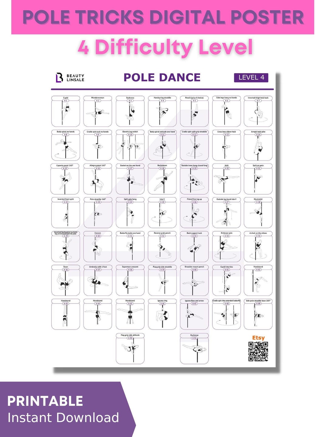 Digital Pole Dance Shapes Poster LEVEL 4 for Print *.PDF | Durable Wall ...