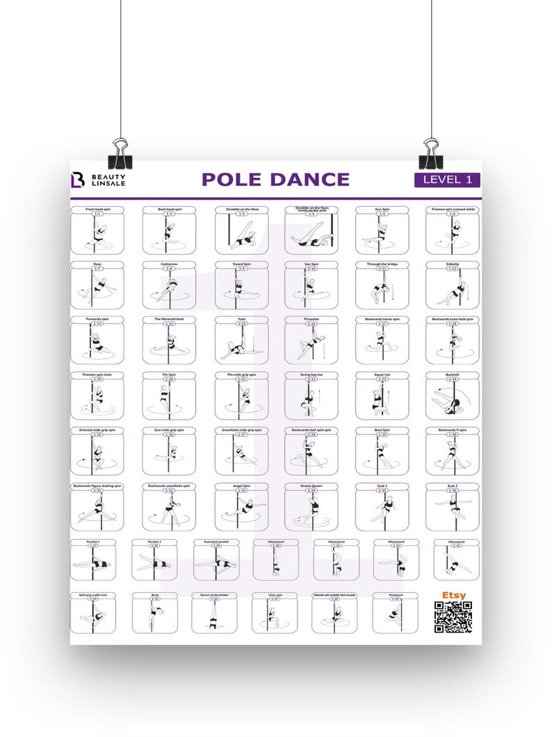 Printable Pole Dance Pose Poster for Beginer LEVEL 1 for Print *.PDF ...