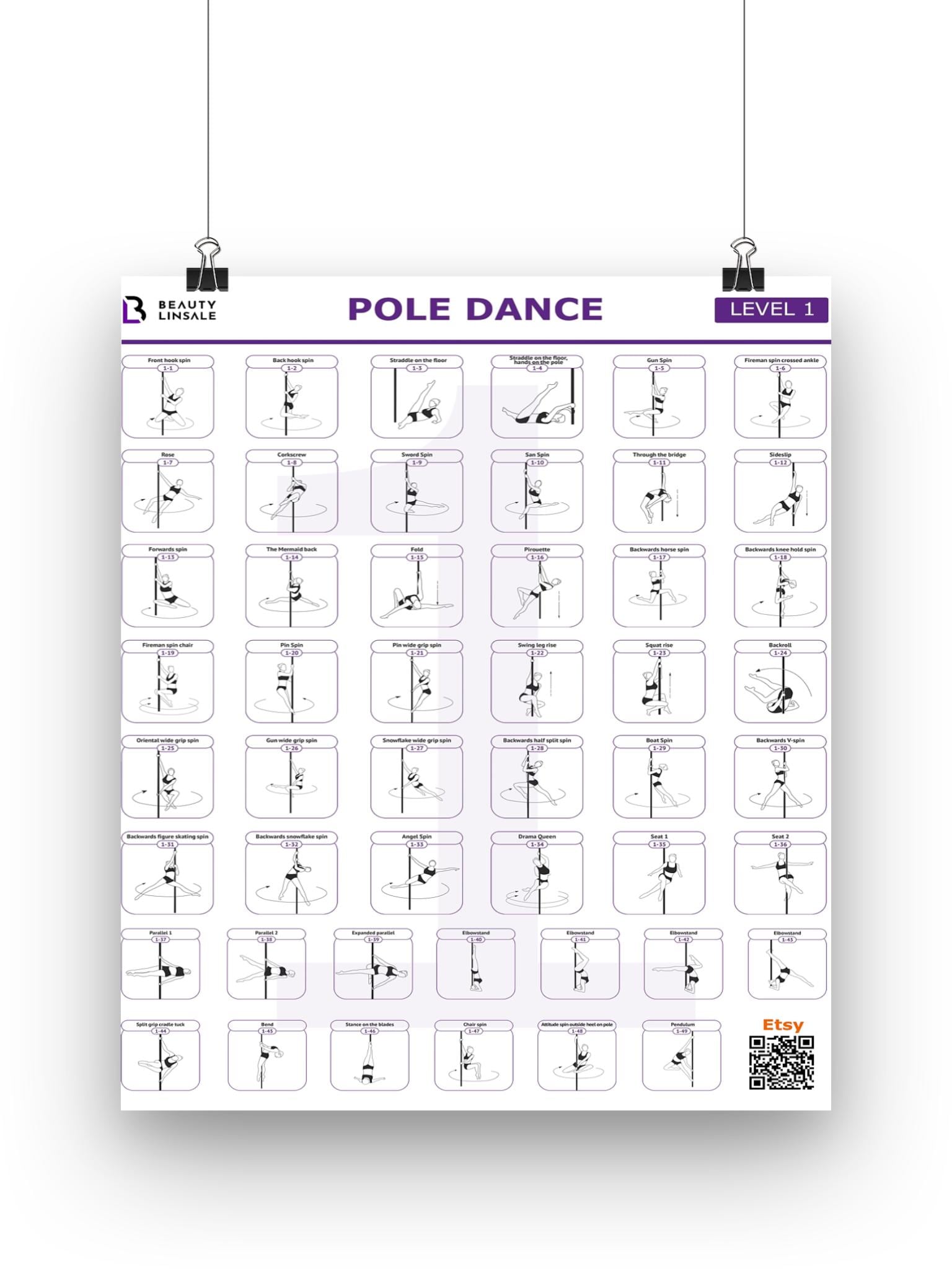 Printable Pole Dance Pose Poster for Beginer LEVEL 1 for Print *.PDF ...