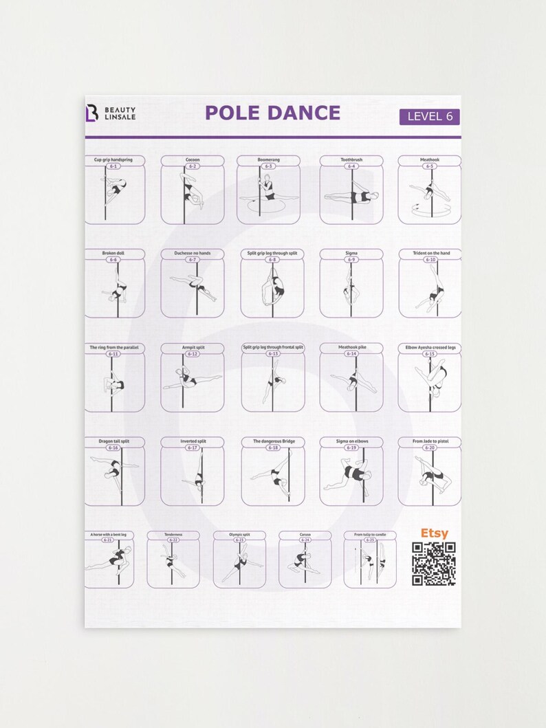 Digital Pole Dance Shapes Poster LEVEL 6 for Print *.PDF | Durable Wall ...