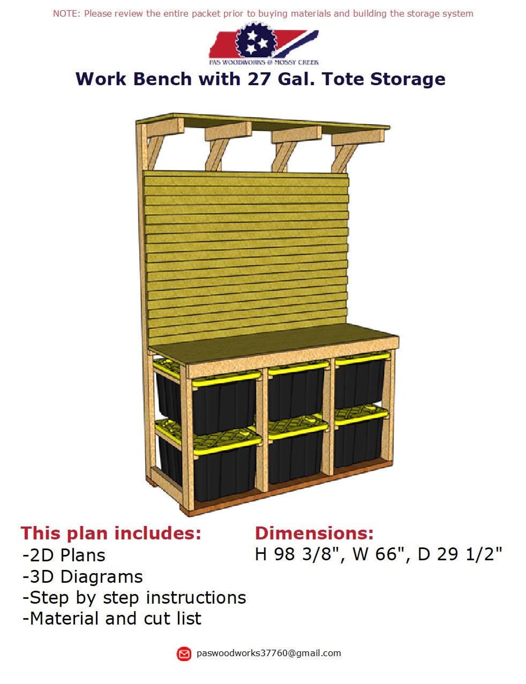 Work Bench With 27 Gal Tough Tote Storage - Etsy