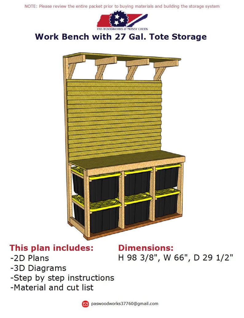 Work Bench With 27 Gal Tough Tote Storage - Etsy