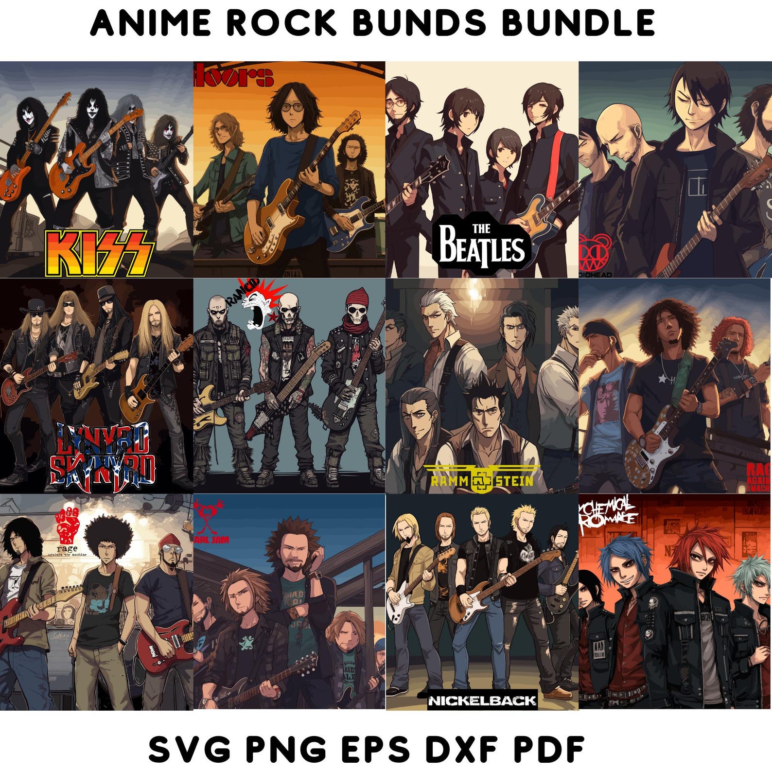 Anime Rock SVG Bundle | Rock Band Anime Designs | High-quality Clipart ...
