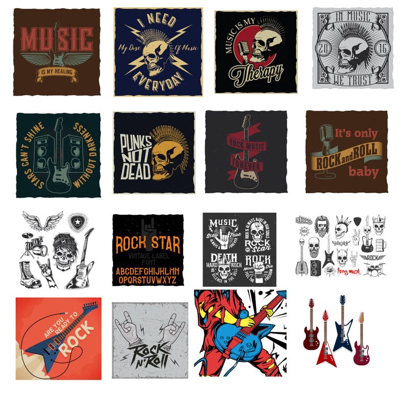 350 Rock Music Designs Bundle High-quality PNG & SVG Files Rock Band ...