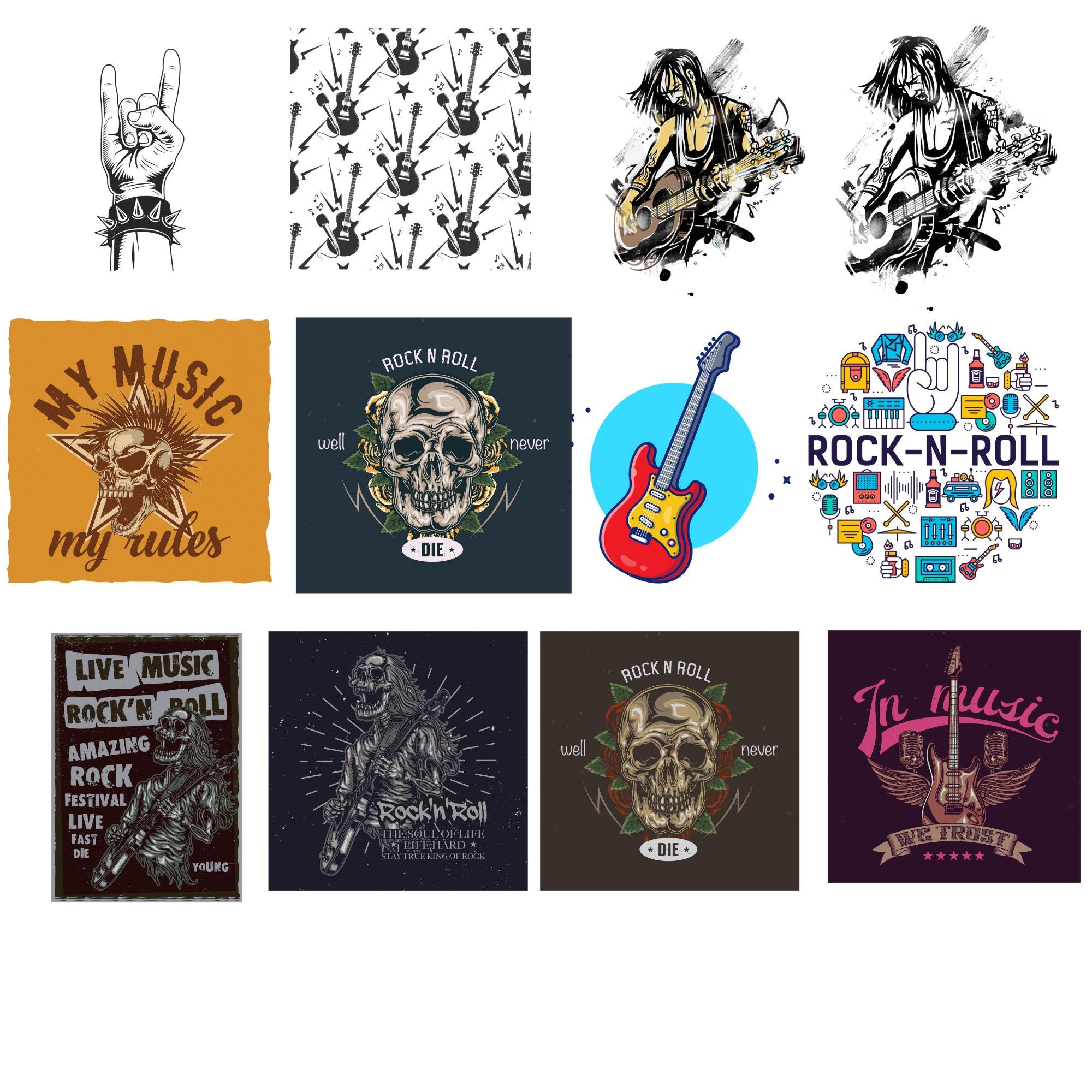 350 Rock Music Designs Bundle: PNG & SVG Graphics (digital Download) - Etsy