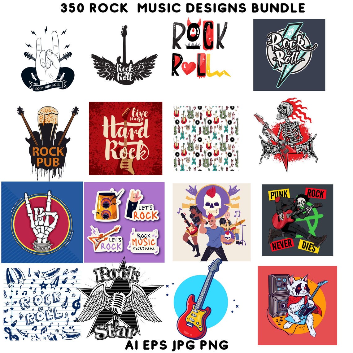 350 Rock Music Designs Bundle: PNG & SVG Graphics (digital Download) - Etsy