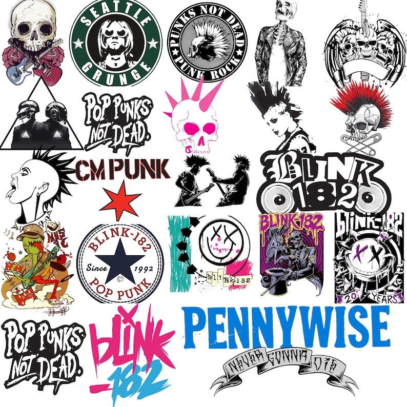 Punk Rock SVG Bundle | Rock Music Designs | Skull, Guitar, Band Logos ...
