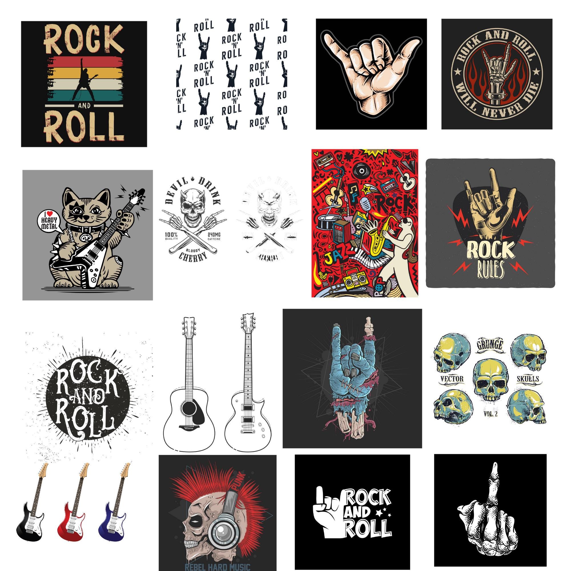 350 Rock Music Designs Bundle | High-quality PNG & SVG Files | Rock ...