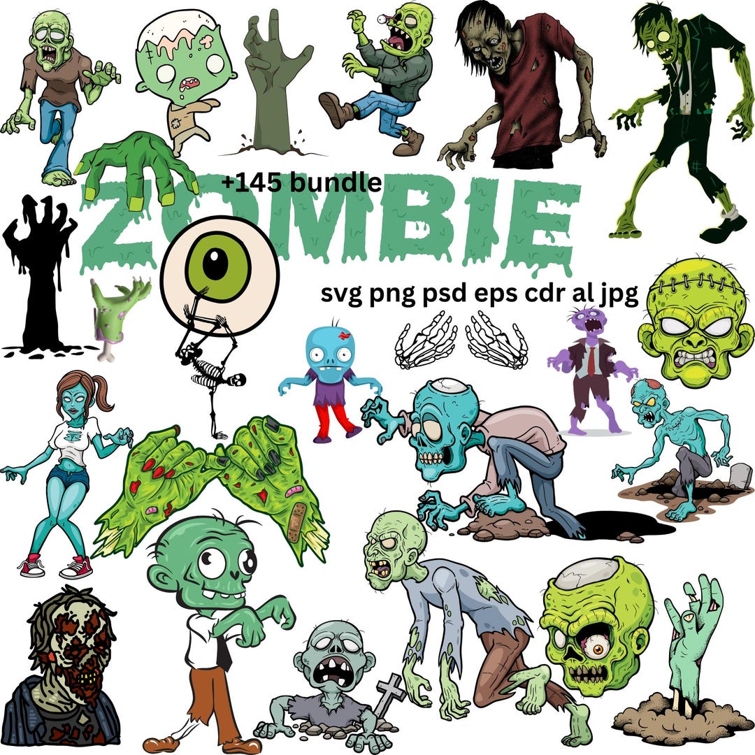 Zombi 140 SVG Files Bundle Horror & Halloween Clipart for Cricut Silhouette - Etsy