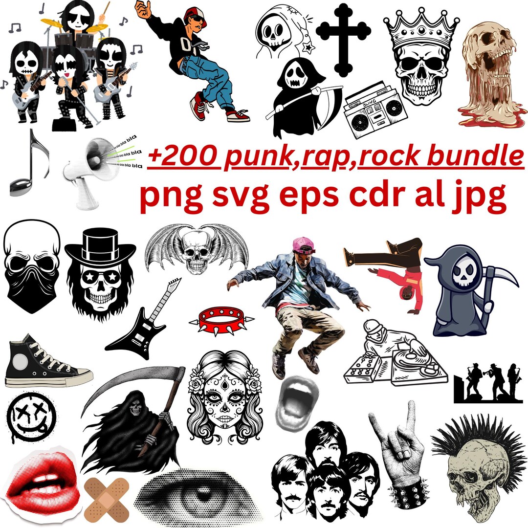 Rap Punk Rock SVG Bundle 200 Unique Designs for Tshirt Poster Print ...