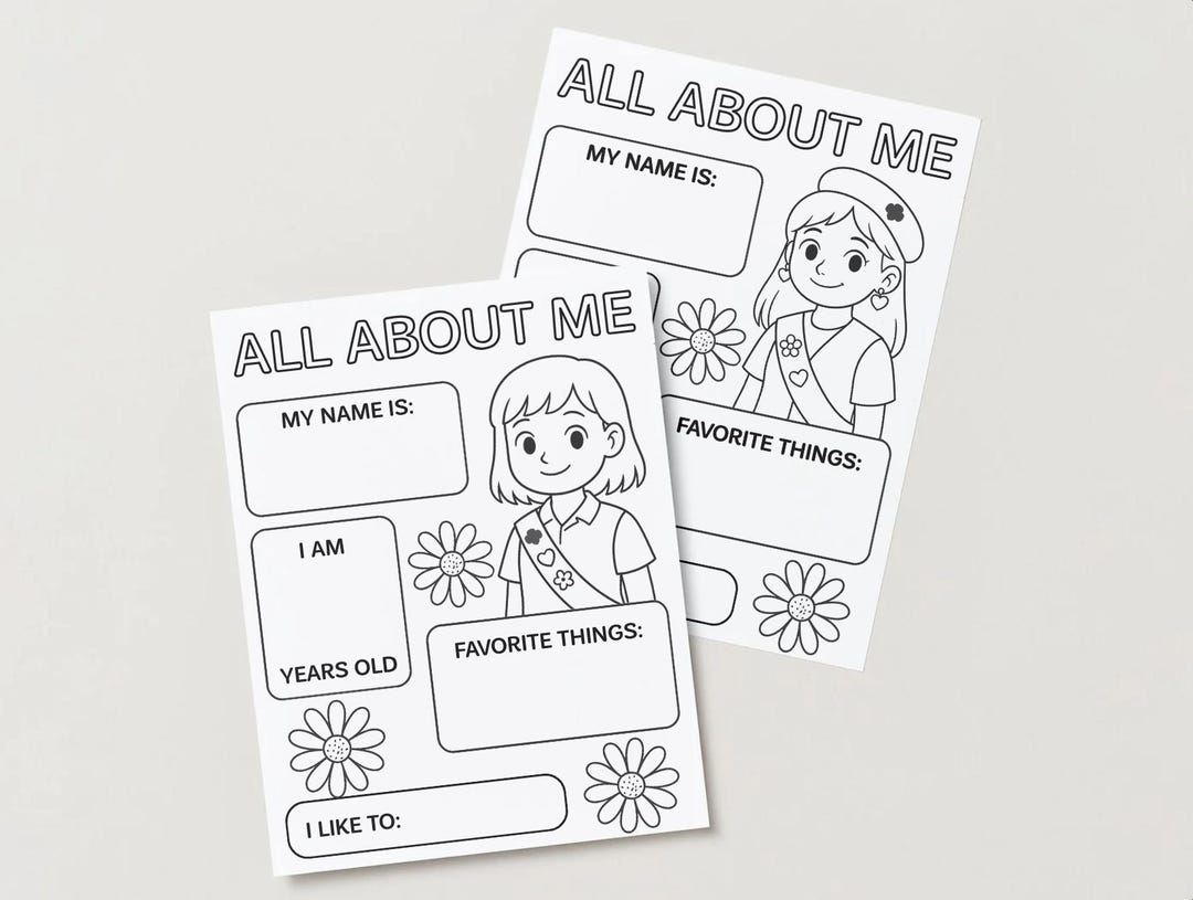 Girl Scout “all About Me” Coloring Sheets (10 Designs) - Etsy Australia