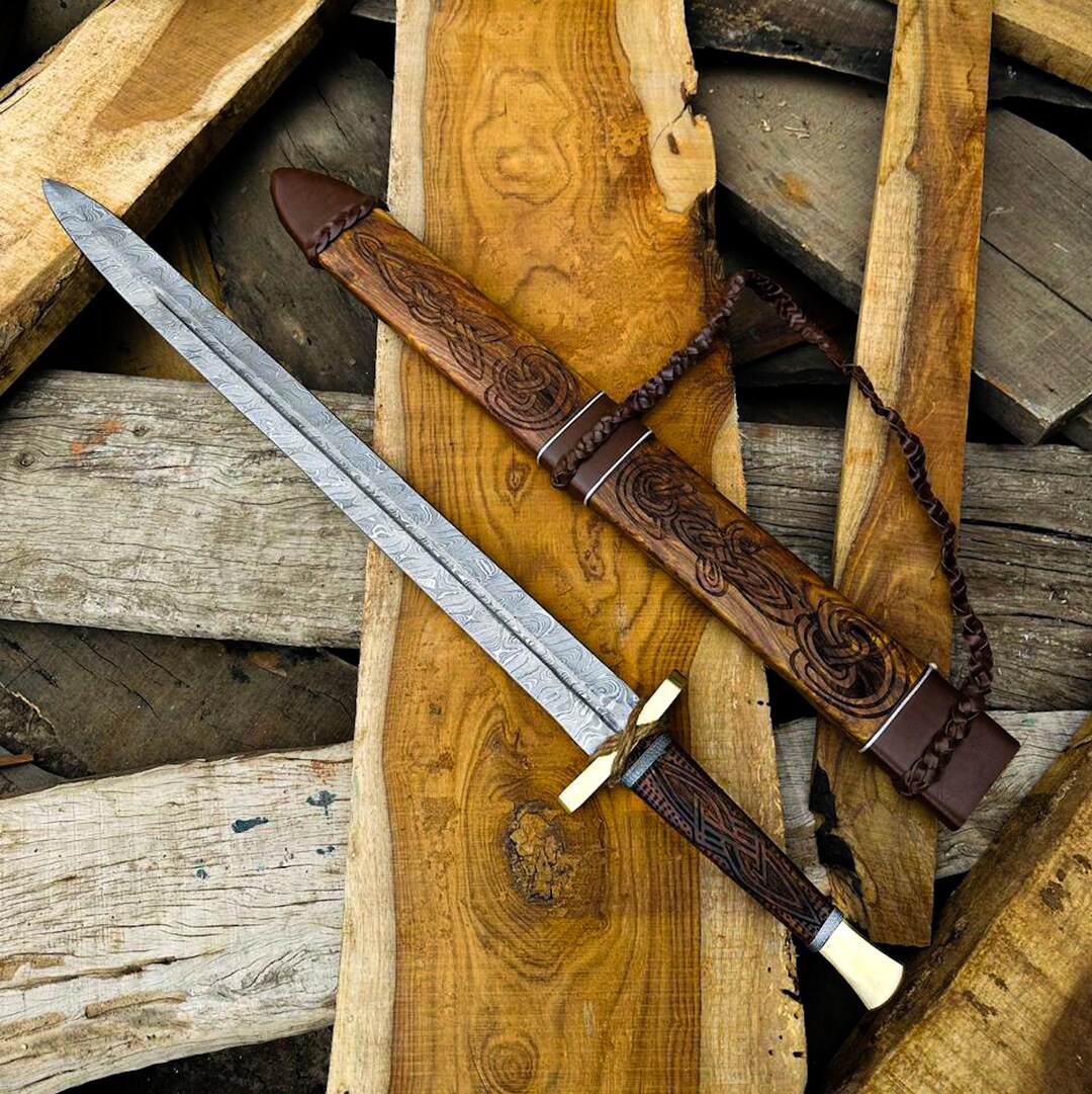 Handmade Damascus Steel Viking Sword, Decorative Collectible Blade With ...