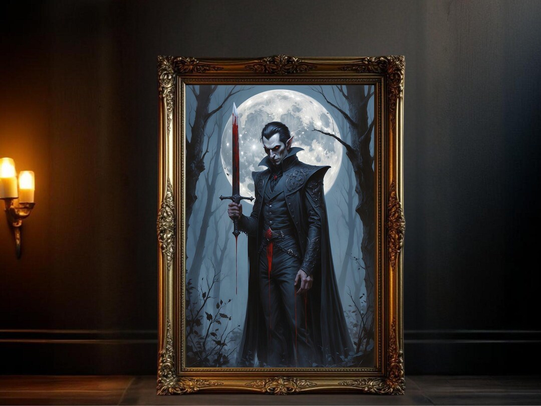 Gothic Vampire Wall Art, Dark Fantasy Artwork, Vampire With Blood Sword ...