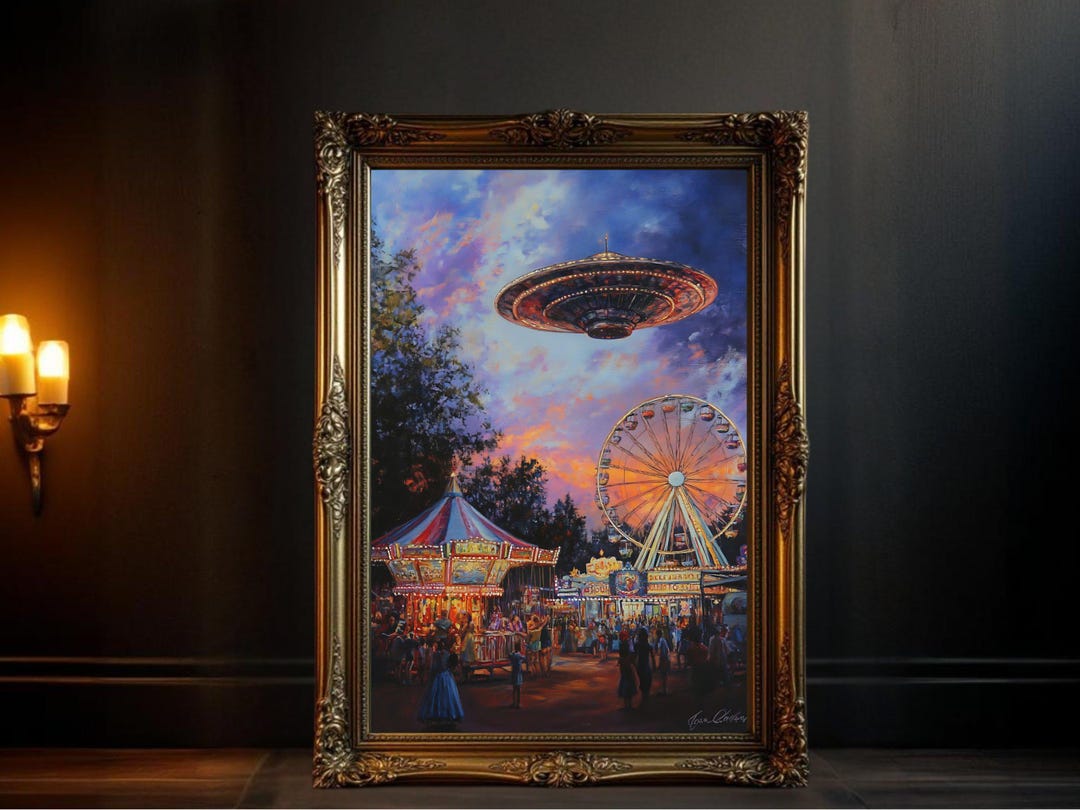 Carnival Fairground Art Print, Ferris Wheel Carousel Artwork, Vibrant ...