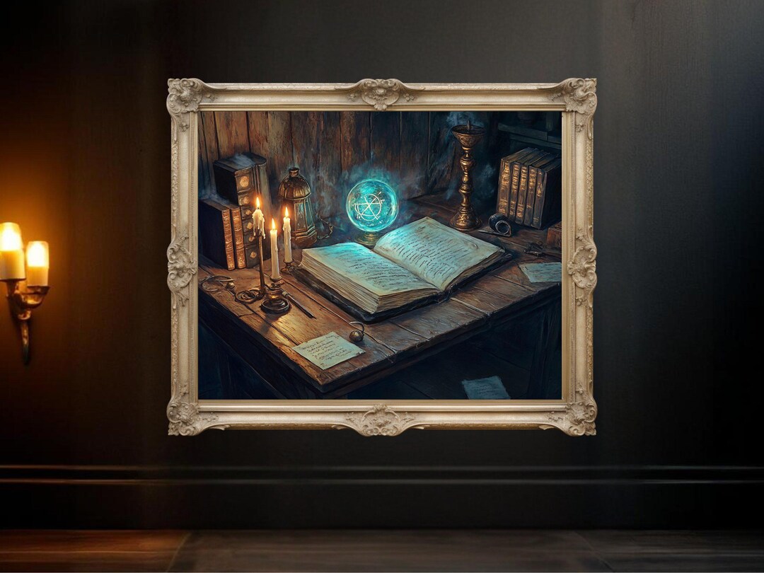 Mystical Book With Candle Light, Vintage Study Room, Enchanted Library ...